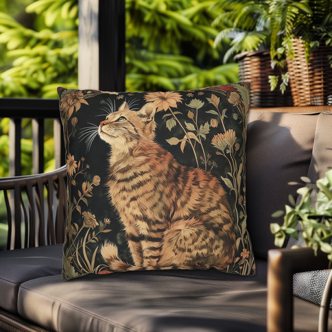 Tabby Cat Floral Art Nouveau Style Throw Pillow, Tabby Cat Home Decor ...