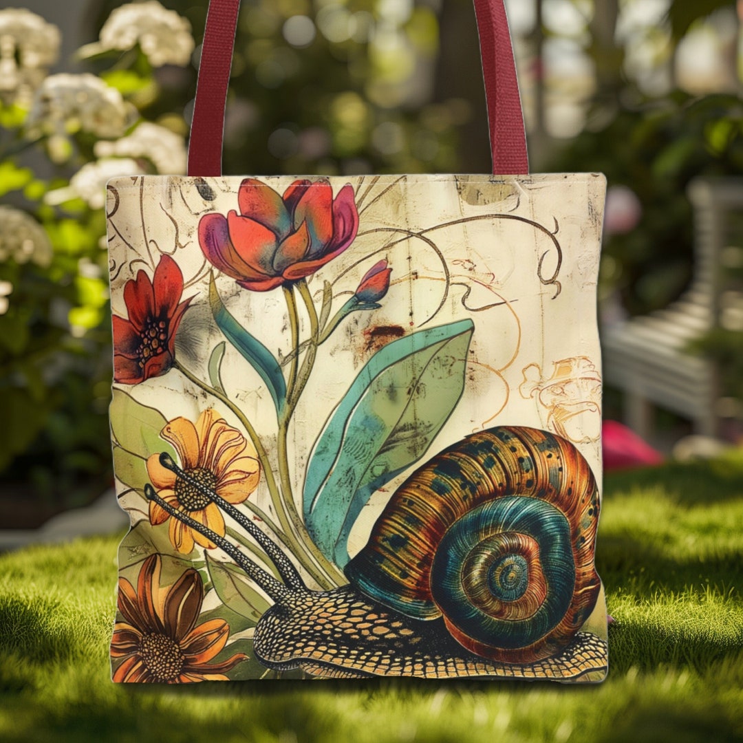 Snail Boho Floral Tote Bag in 3 Sizes & 3 Handle Colors, Snail Lover ...