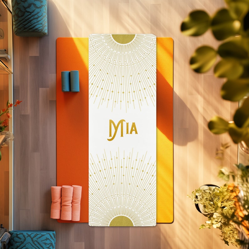 Personalized Sunbeam Yoga Mat in Gold or Black With Custom Text, Sun ...