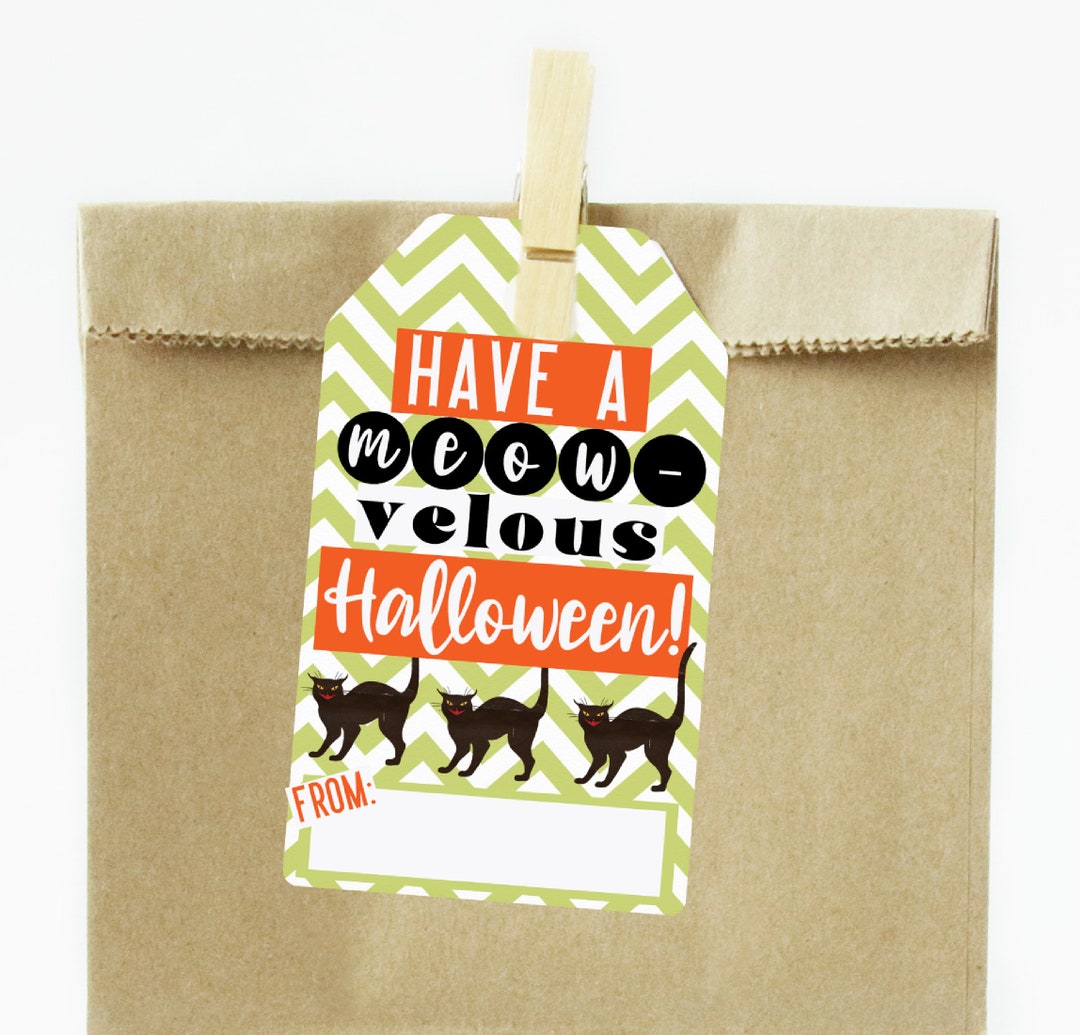 Halloween Gift Tag, Printable, Meow-velous Cat Halloween, Favor Tag ...