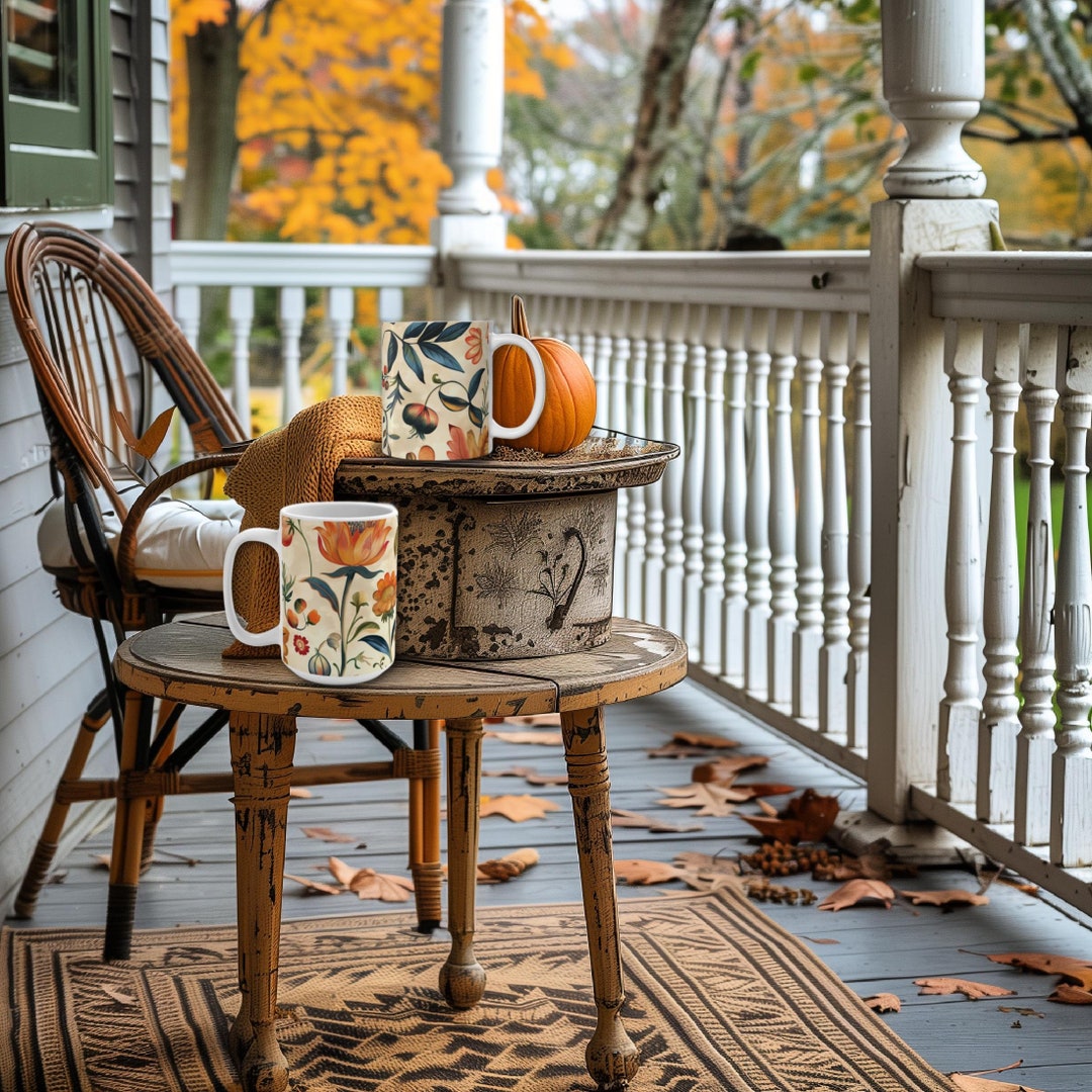Autumn Fall Mug Floral Botanical Leaves Branches in 2 Sizes, Mug Sets ...
