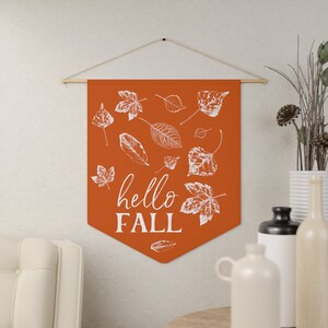 Hello Fall Pennant Flag in Maroon Orange or Forest Green With Wooden ...