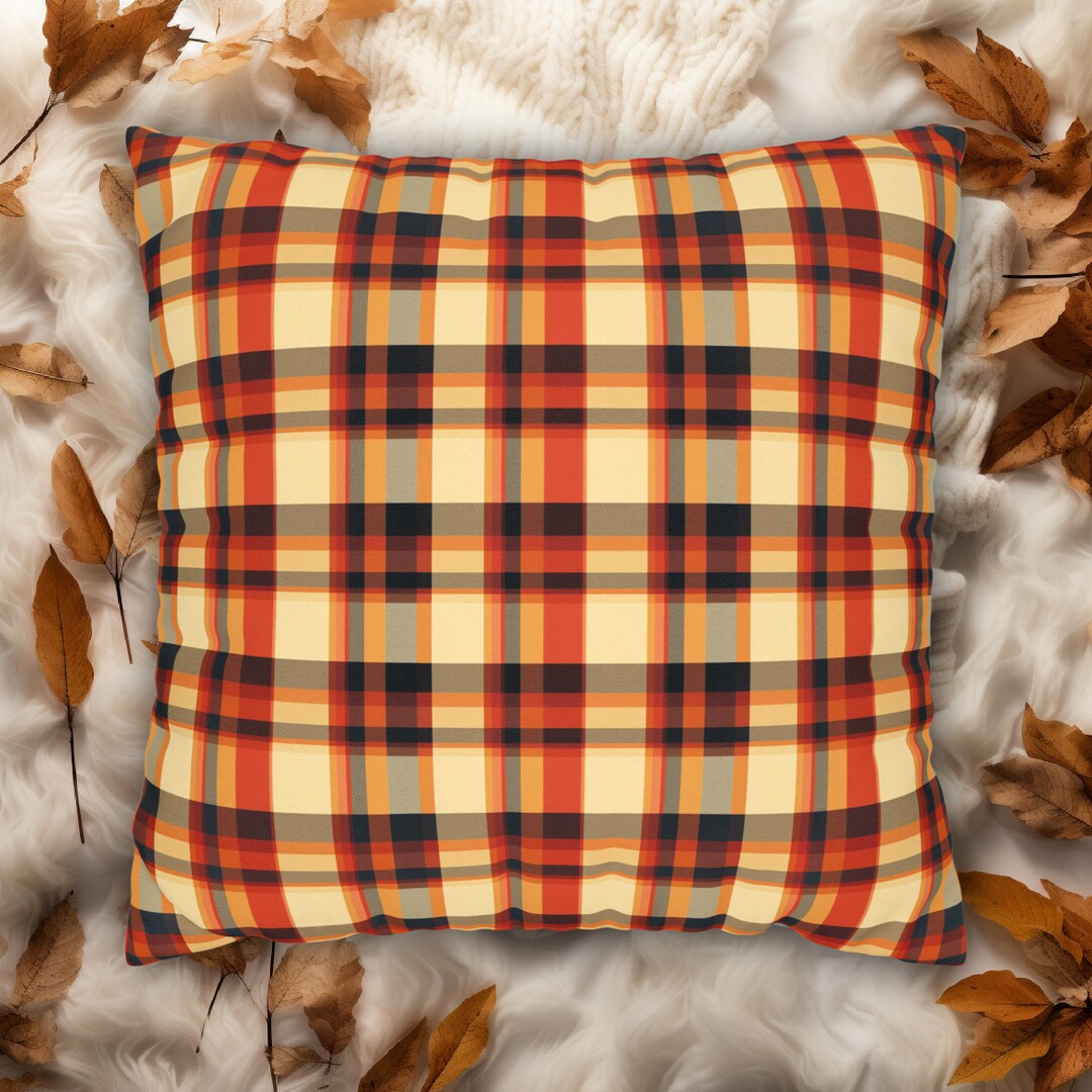 Fall Plaid Cream Chocolate Brown, Rust, Amber Madras Style Square Throw ...