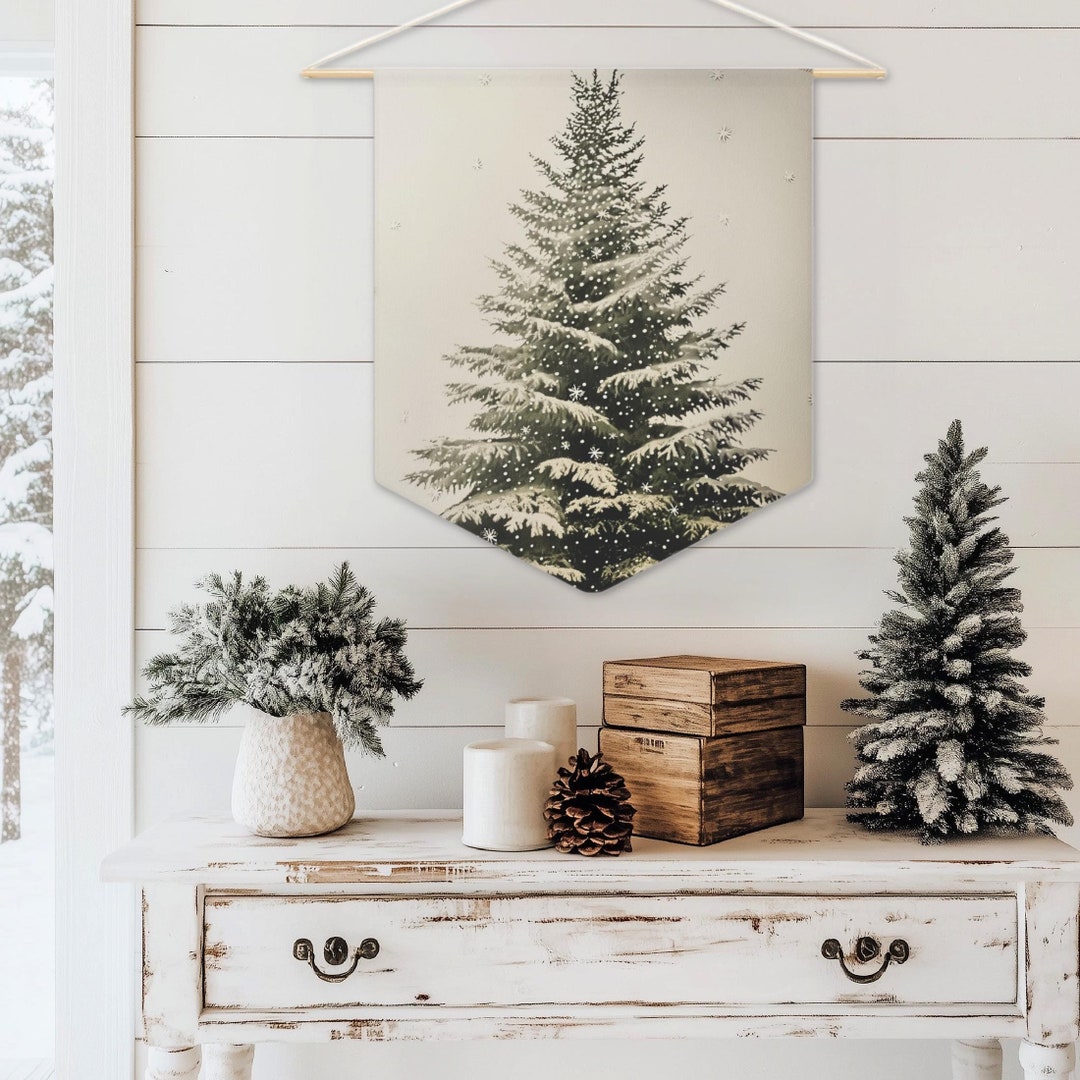 Winter Snowy Tree Vintage Retro Victorian Pennant Flag Wall Hanging ...