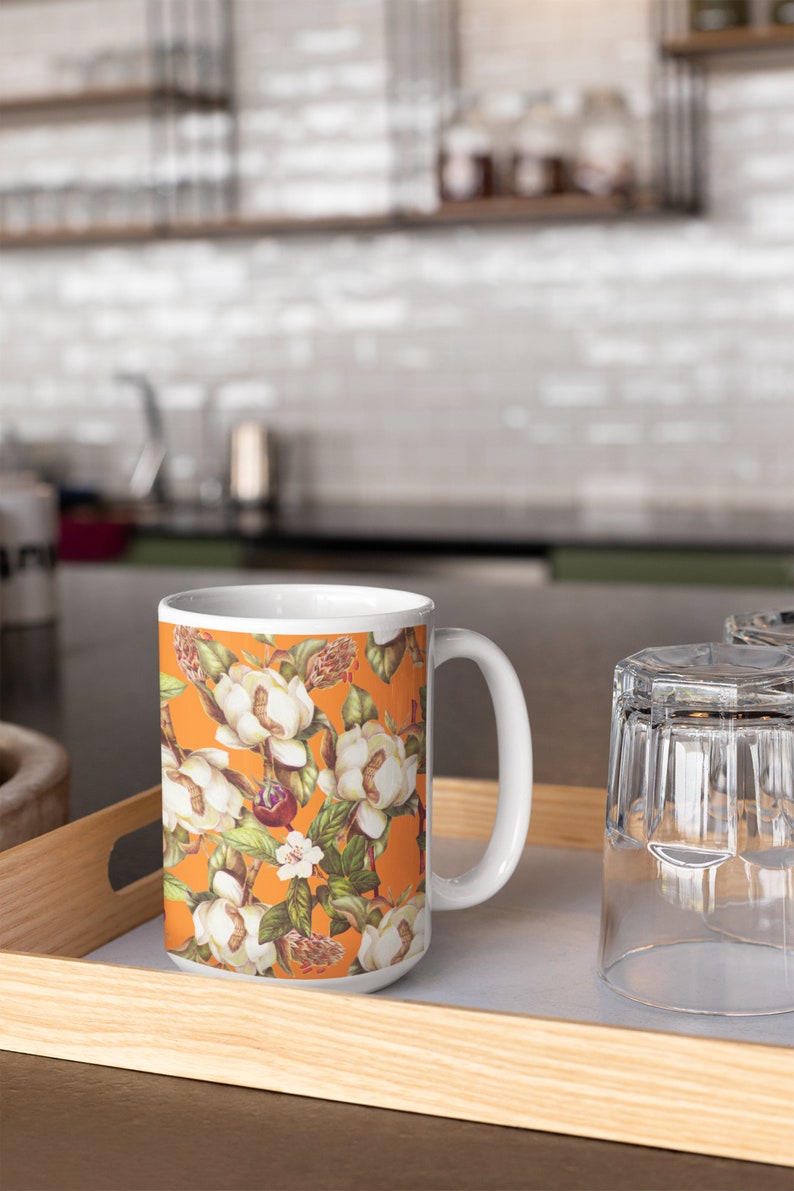 FALL FLORAL MUG Orange Background Pretty Floral Mug | Etsy