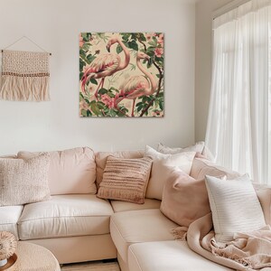 Flamingo & Pink Floral Canvas Wall Art - Ready to Hang, Summer Wall Art ...