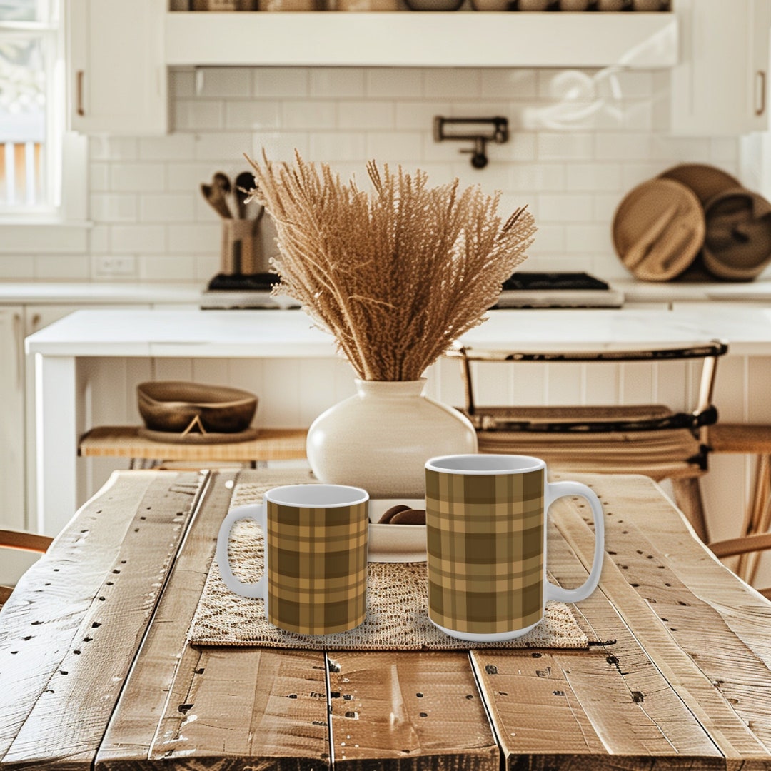 Brown Tartan Plaid Mug in 2 Sizes, Brown Fall Mugs, Plaid Kitchen Decor ...