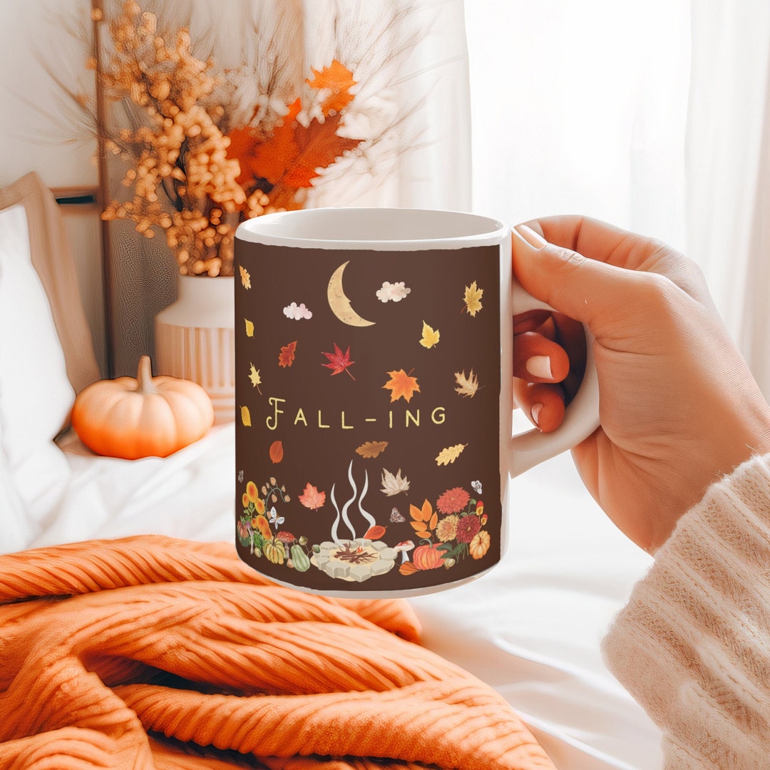 Fall Autumn Mug 'fall-ing' Leaves With Crescent Moon Camp Fire Fall ...