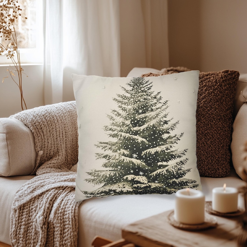 Winter Snowy Tree Vintage Retro Victorian Style Throw Pillow, Winter ...