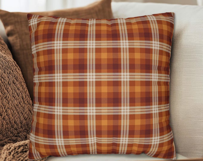 Fall Plaid Pillow Cover Cushion Throw Pillow Brown Gray Cinnamon Teal ...