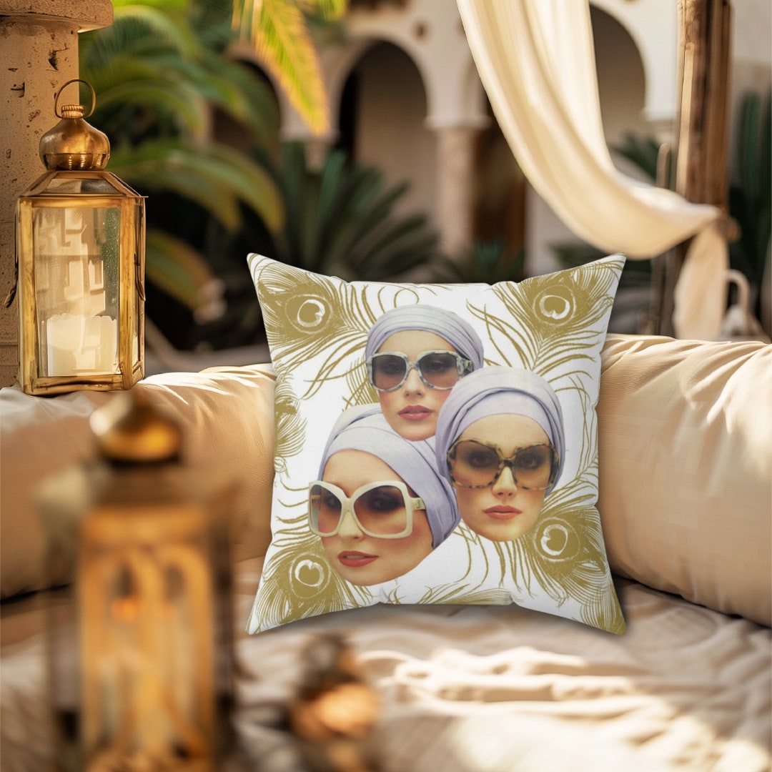 Boho Peacock Faces Throw Pillow, 1970's Style Decor, Quirky Decor ...