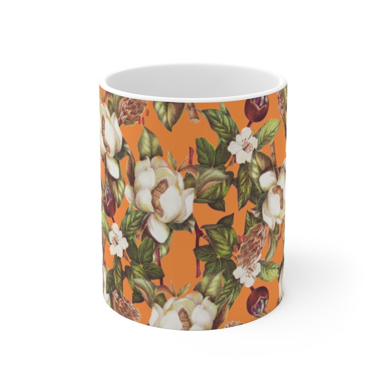 FALL FLORAL MUG Orange Background Pretty Floral Mug | Etsy