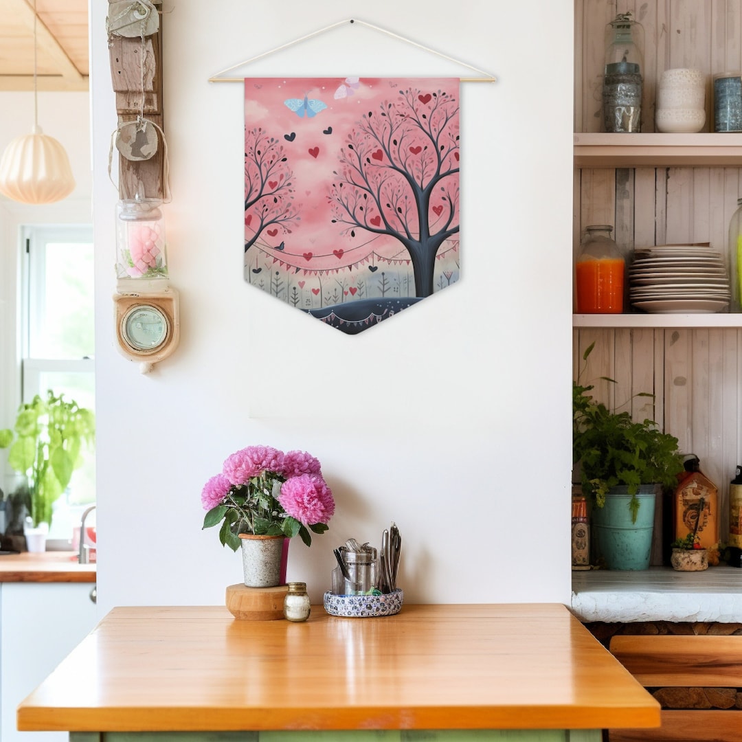 Heart Tree Pennant Flag - Pink Valentine's Day Wall Hanging - Etsy