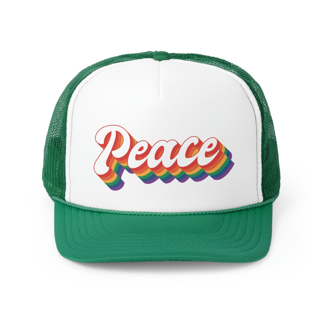 Peace Rainbow Trucker Hat in Pink Black or Green, LGBTQ Trucker Hats ...