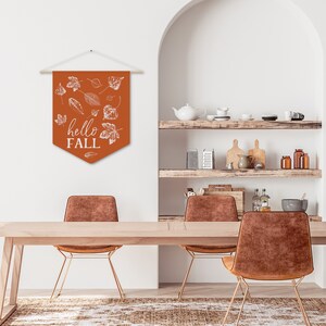 Hello Fall Pennant Flag in Maroon Orange or Forest Green With Wooden ...