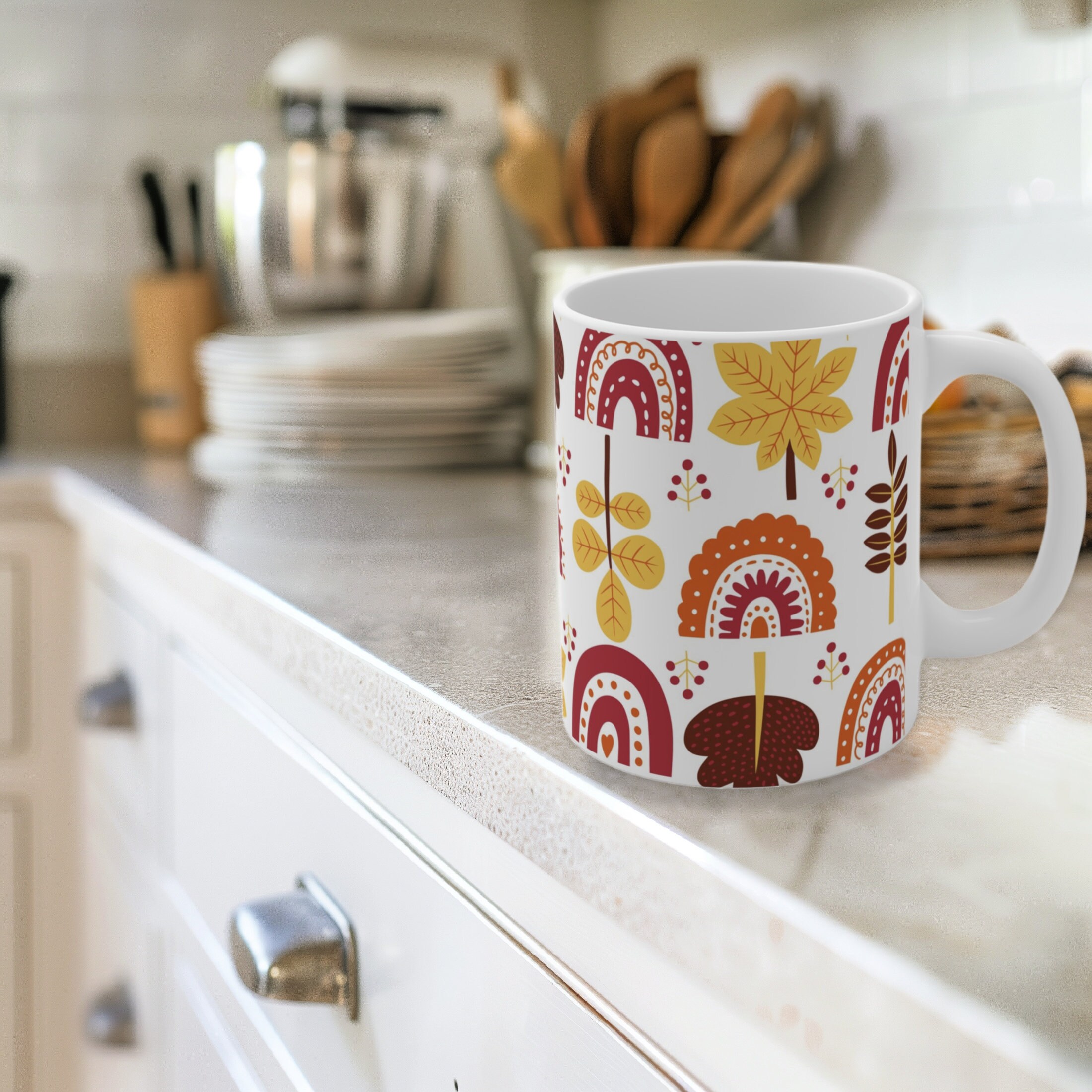 Fall Pattern Mug Autumn Leaves & Rainbows in 2 Sizes, Autumn Coffee ...