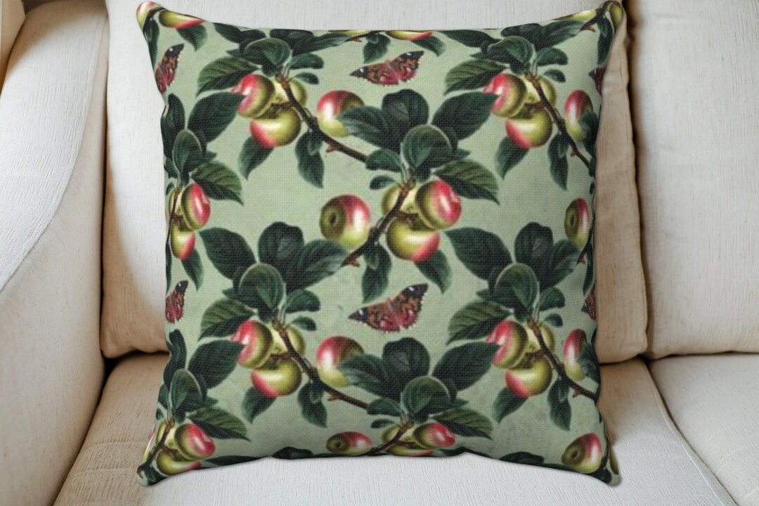 VINTAGE APPLE PATTERN Pillow Cover, Vintage Decor, Butterfly Pattern, Vintage Botanical, Apple ...