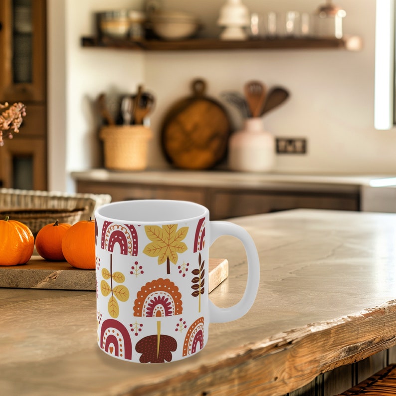 Fall Pattern Mug Autumn Leaves & Rainbows in 2 Sizes, Autumn Coffee ...