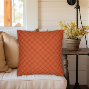 FALL PLAID ORANGE & Brown Criss-cross Pattern Square Throw Pillow Cover ...