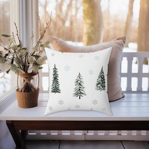 WINTER PINE TREE & Snowflake Square Throw Pillow Covers, Winter Throw ...