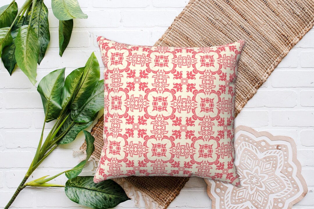 CORAL DAMASK PILLOW Cover, Coral Room Decor, Vintage Pattern, Damask ...