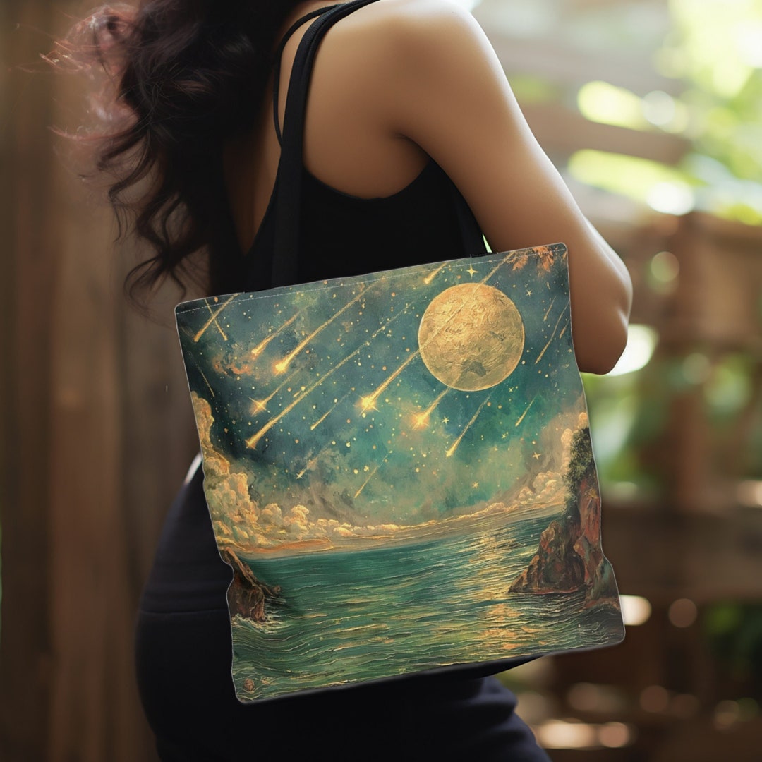 Meteor Shower Tote Bag Celestial Mystical in 3 Sizes & 3 Handle Colors ...