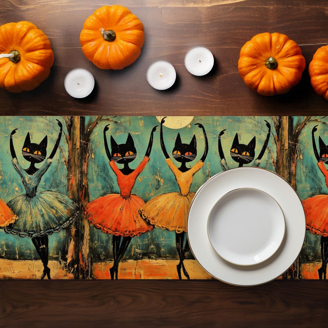 Black Cat Ballerina Halloween Table Runner – Vintage Style Decor - Etsy