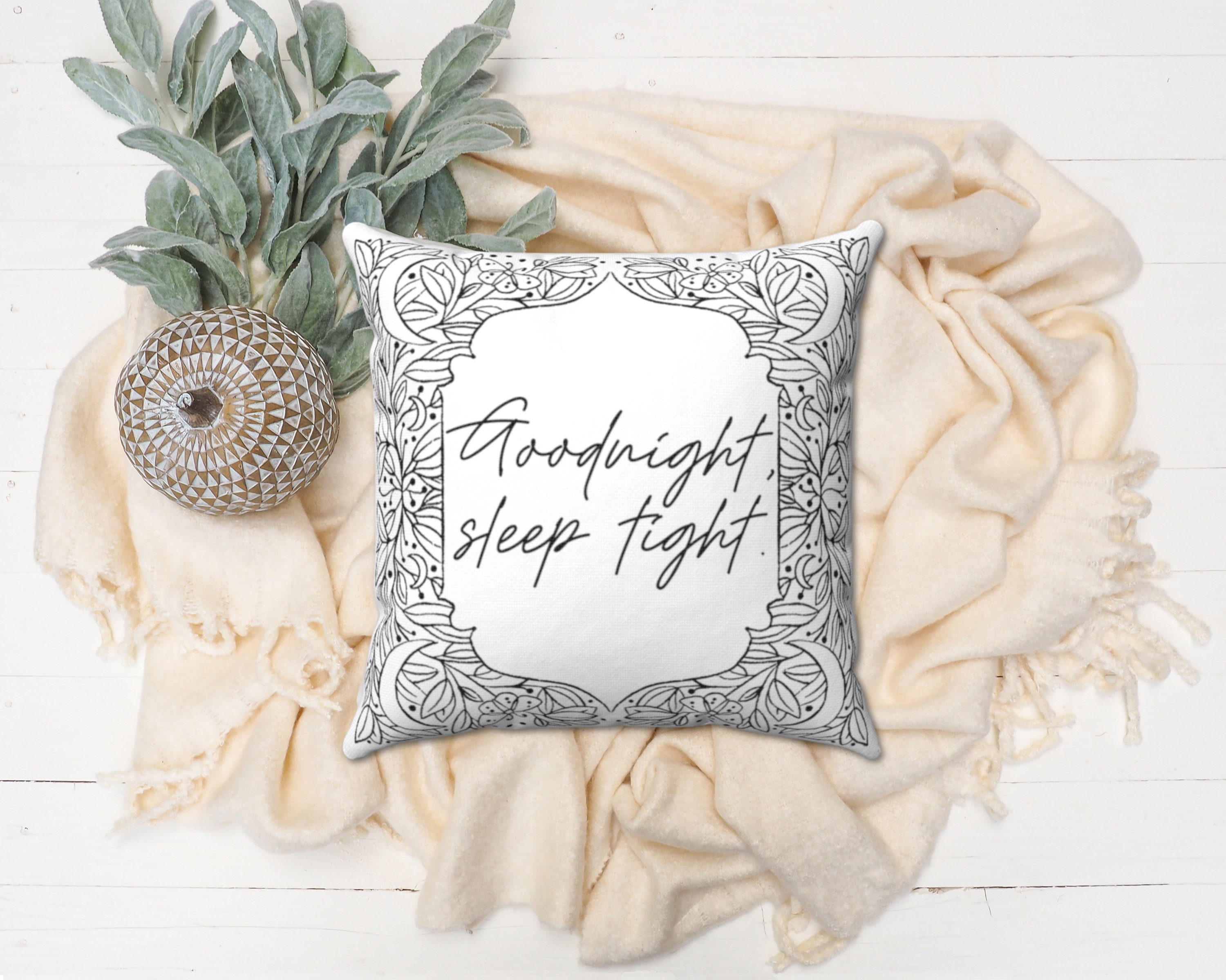 GOODNIGHT SLEEP TIGHT Pillow Cover Botanical Pillow Cover | Etsy