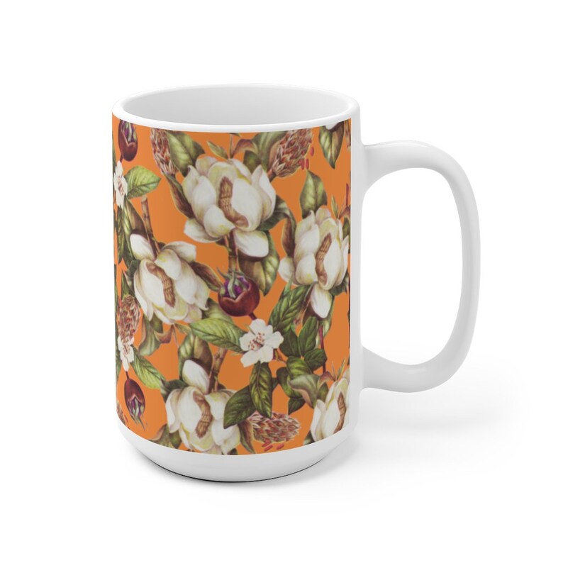 FALL FLORAL MUG Orange Background Pretty Floral Mug | Etsy