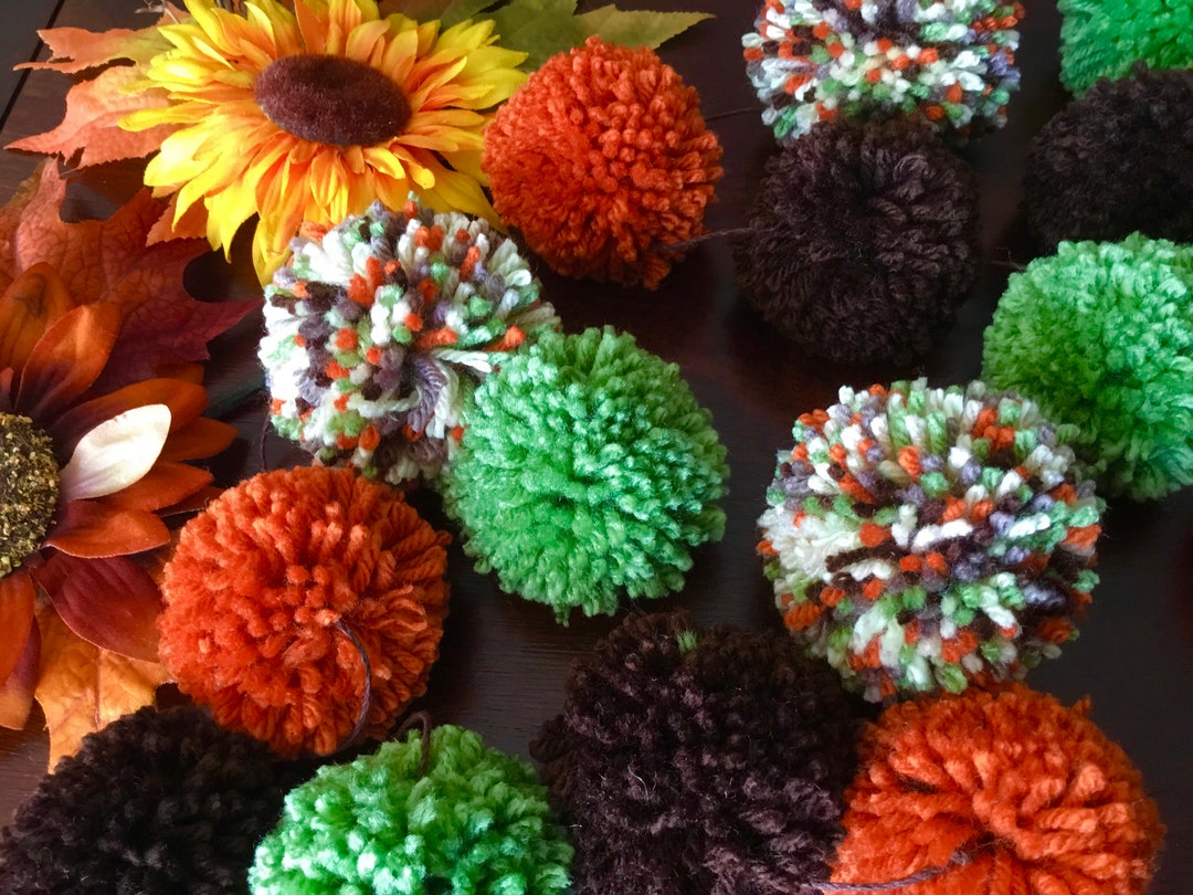 Fall Pom Pom - Autumn Colors Wool Felt Ball Garland - Thanksgiving ...