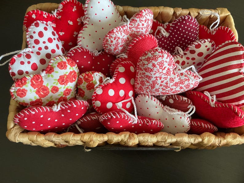 Handmade Red Fabric Hearts, Stuffed Heart Ornaments, Bowl Fillers ...