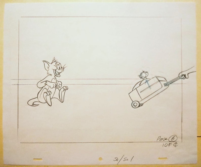 Tom and Jerry Animation Layout Pencil Drawing Tom the Cat - Etsy