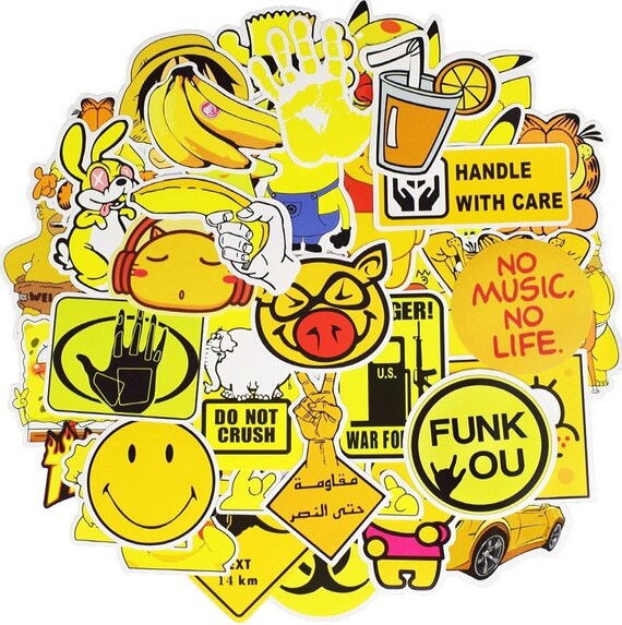 Yellow Stickers Pack / 50 Pcs Vinyl Decals / Guitar PVC | Etsy