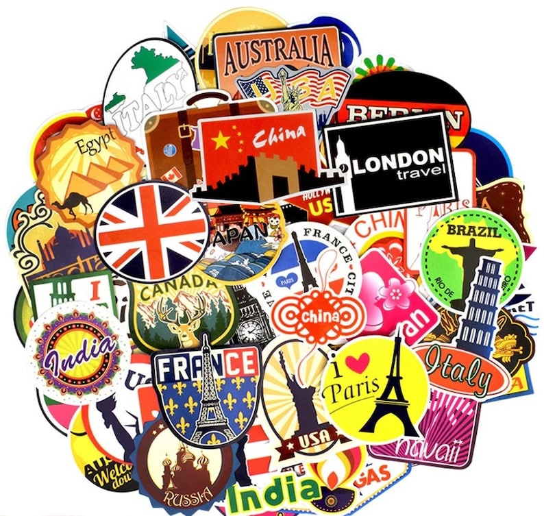 New 100 Pcs Mixed Retro Travel Stickers / Countries Vinyl | Etsy