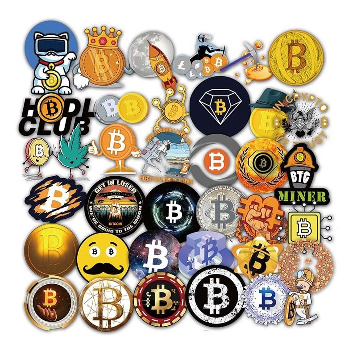 10/50 pcs pack Cartoon Bitcoin Stickers Cryptocurrency | Etsy