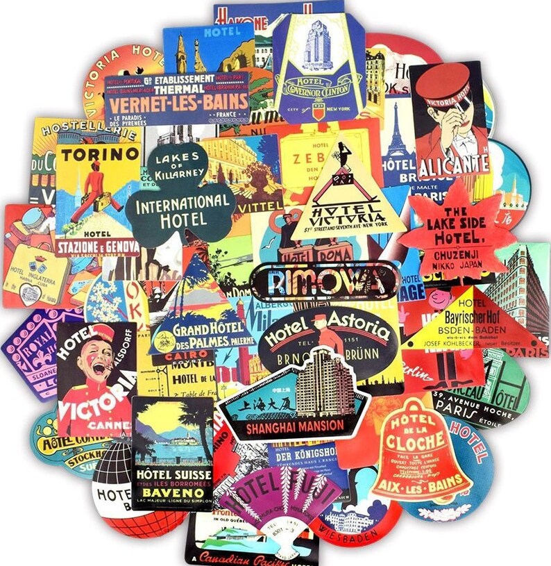 Vintage Hotels Stickers Pack / 55 Pcs Travel Vinyl Decals / | Etsy