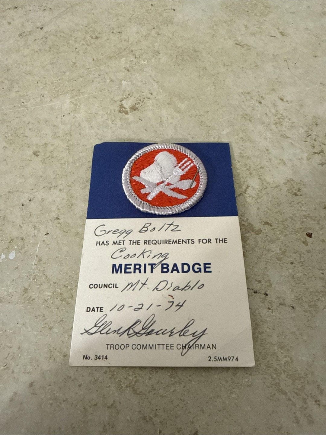 1969 Boy Scouts COOKING Merit Badge & CARD Vintage Chief Seattle Wm. W ...