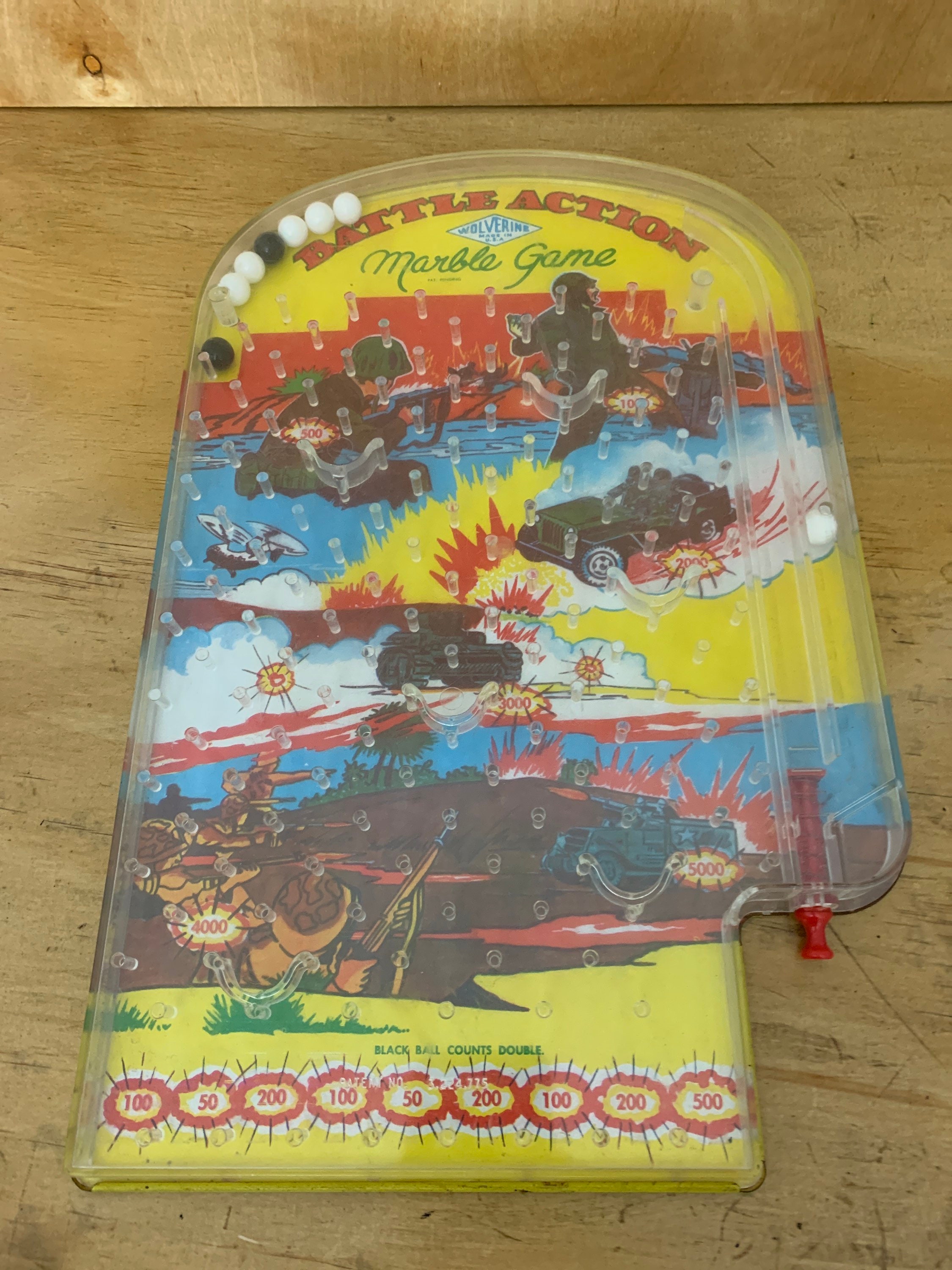 Vintage WOLVERINE WWII Battle Action Marble Pinball Game, Made in USA ...