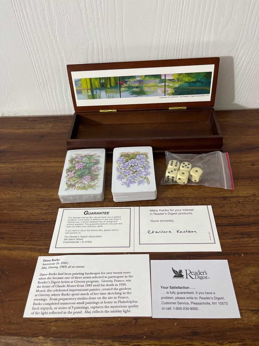 Readers Digest Wooden Game Box With 2 Decks of Cards and 5 Dice Diane Burk - Etsy