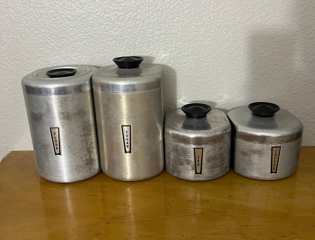 Metal Kitchen Storage Containers Flour Sugar Coffee Tea Vintage Style ...