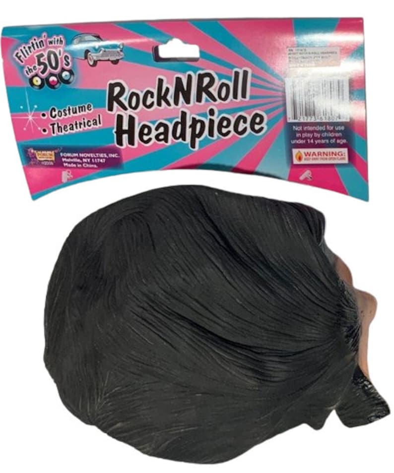 Vintage ELVIS RUBBER WIG Mask Sideburns Fake Black Latex Hair Presley ...