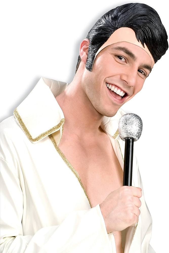 Vintage ELVIS RUBBER WIG Mask Sideburns Fake Black Latex Hair Presley ...