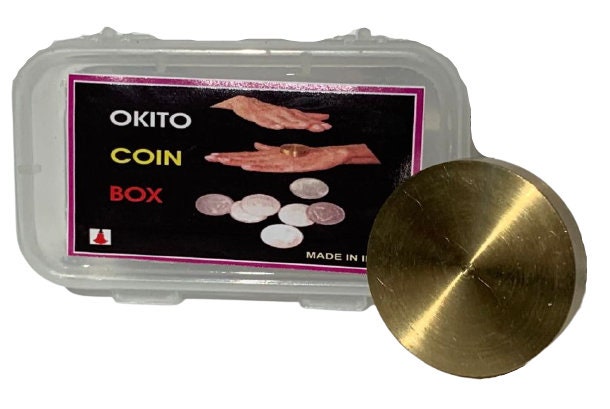 Vintage Deluxe Brass OKITO COIN BOX Magic Trick Penetrate Thru Hand Table Close up Half Dollars ...