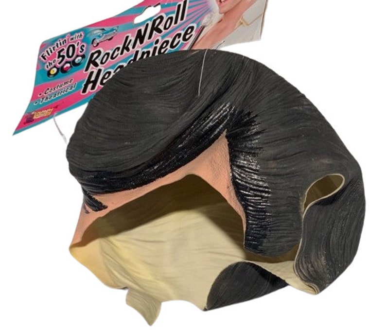Vintage ELVIS RUBBER WIG Mask Sideburns Fake Black Latex Hair Presley ...