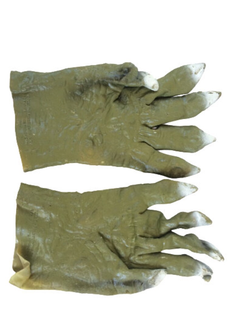 Vintage GREEN MONSTER HANDS Latex Rubber Gloves Halloween Costume Claws ...