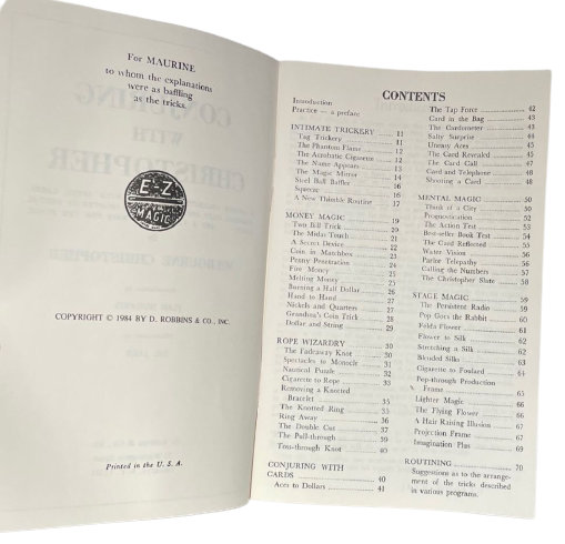 Vintage CONJURING With CHRISTOPHER BOOK Stage Magic Tricks Silk Ropes Cards Coins Mental ...