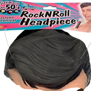 Vintage ELVIS RUBBER WIG Mask Sideburns Fake Black Latex Hair Presley ...