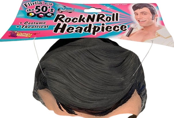 Vintage ELVIS RUBBER WIG Mask Sideburns Fake Black Latex Hair Presley ...