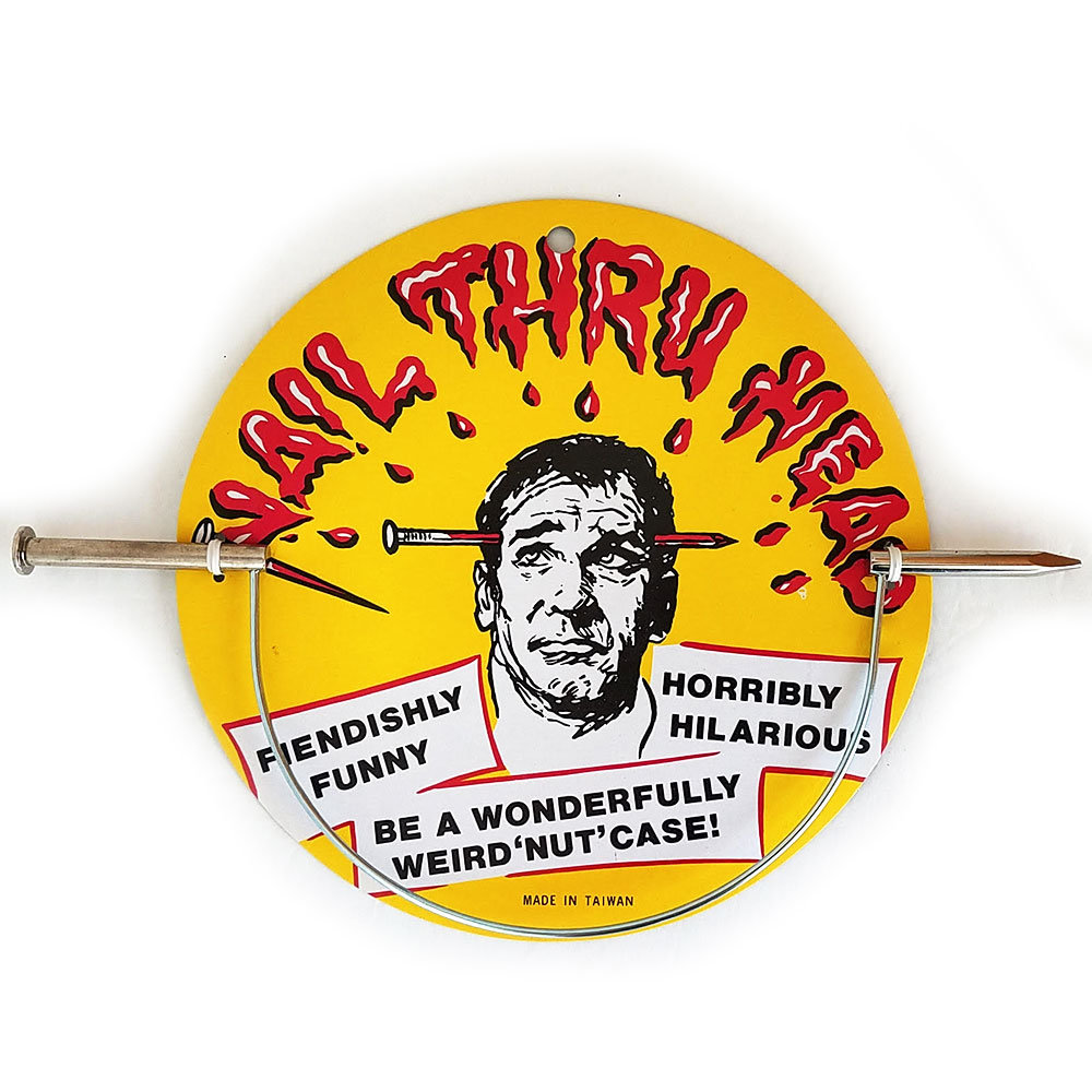 Vintage Funny Metal GIANT NAIL Thru HEAD Gag Fake Spike Joke Prank ...