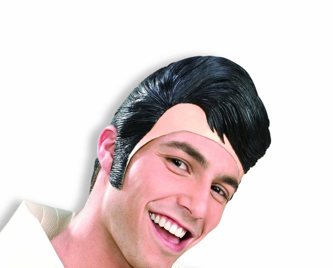 Vintage ELVIS RUBBER WIG Mask Sideburns Fake Black Latex Hair Presley ...